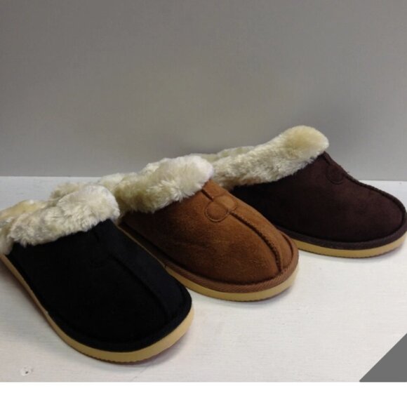 Shoes | Faux Suede Faux Furlined Mule Slippers In Chocolate Brown ...